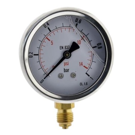 Manometer 1 bar, Ø63 mm, 1/4" vertical, glycerine, class 1.6